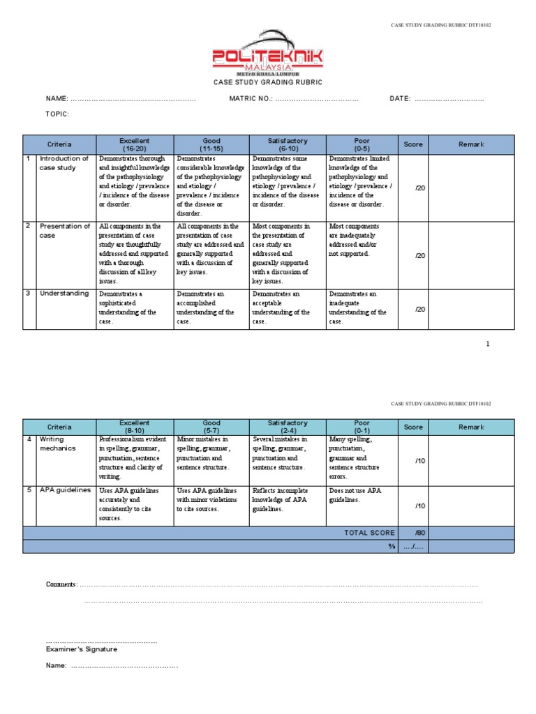 Case Study Grading Rubric | PDF