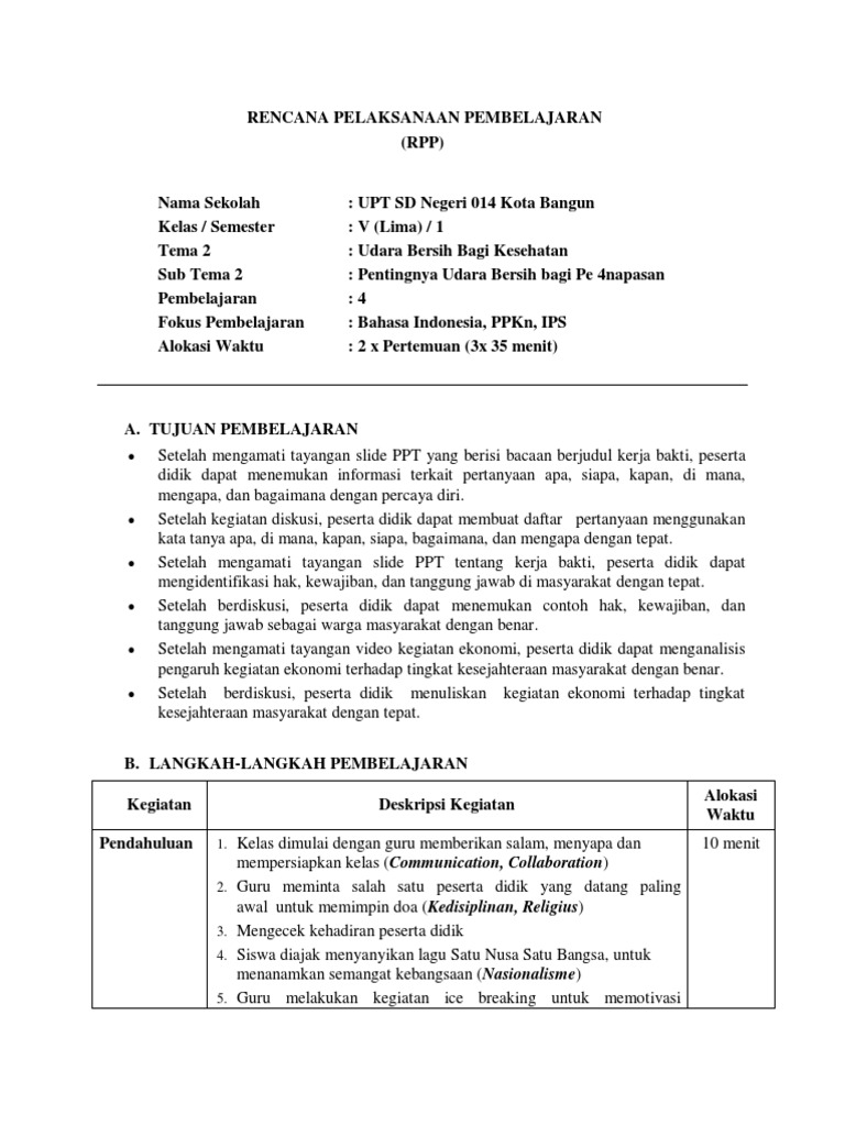 PPG 5 RPP Kelas 5 Ok | PDF | Karier & Perkembangan