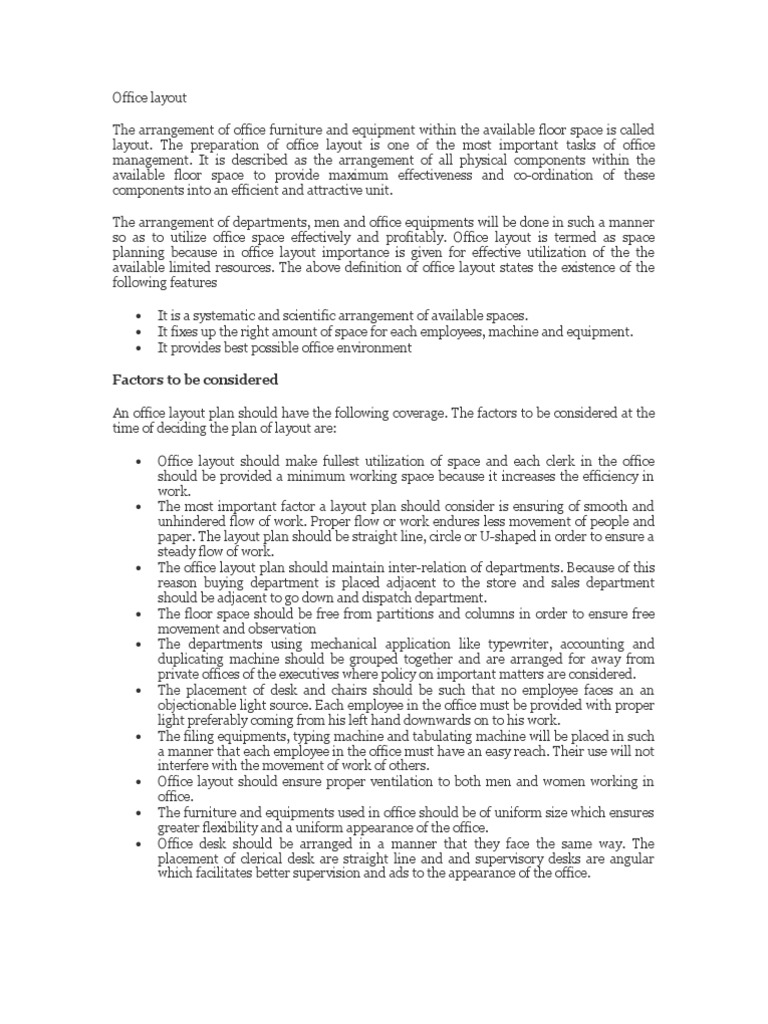 Factors to Consider for an Effective and Efficient Office Layout | PDF ...