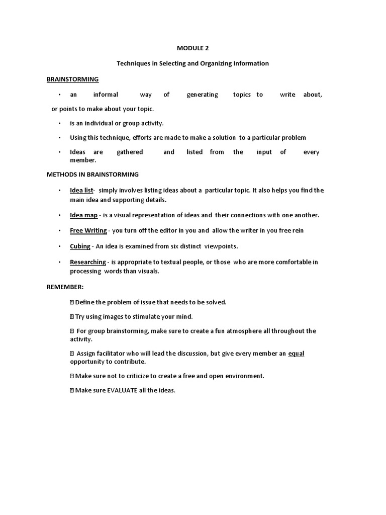 SG Module 2 | PDF | Brainstorming | Idea