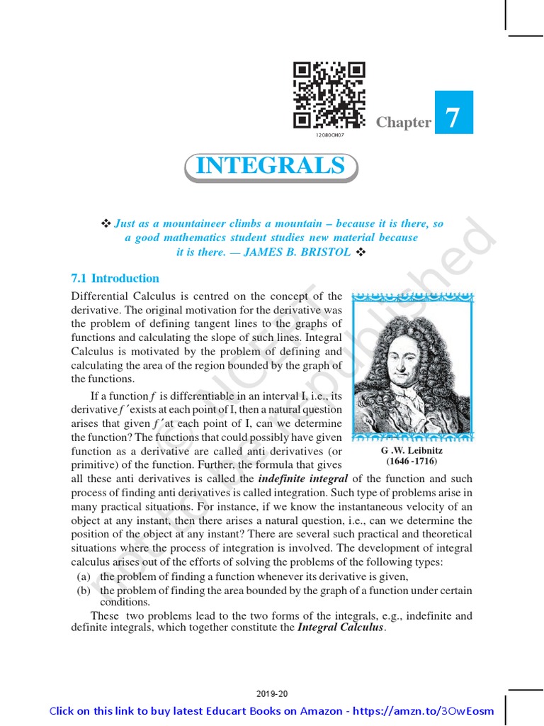 CH - 7 Integrals | PDF | Integral | Derivative