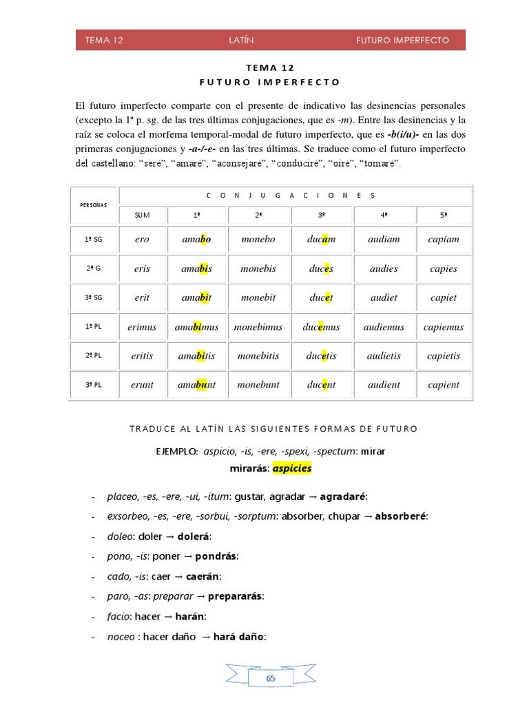 Latín Tema 12 Latín Futuro Imperfecto | PDF
