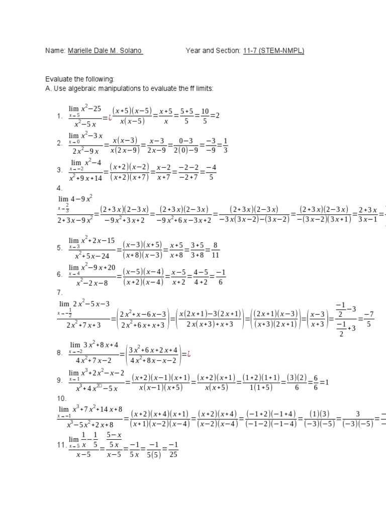 Algebraic Limit Evaluations and Graphs | PDF | Mathematical Analysis
