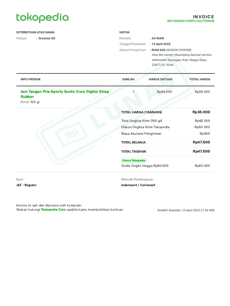 TOKOPEDIA Invoice | PDF TOKOPEDIA Invoice | PDF
