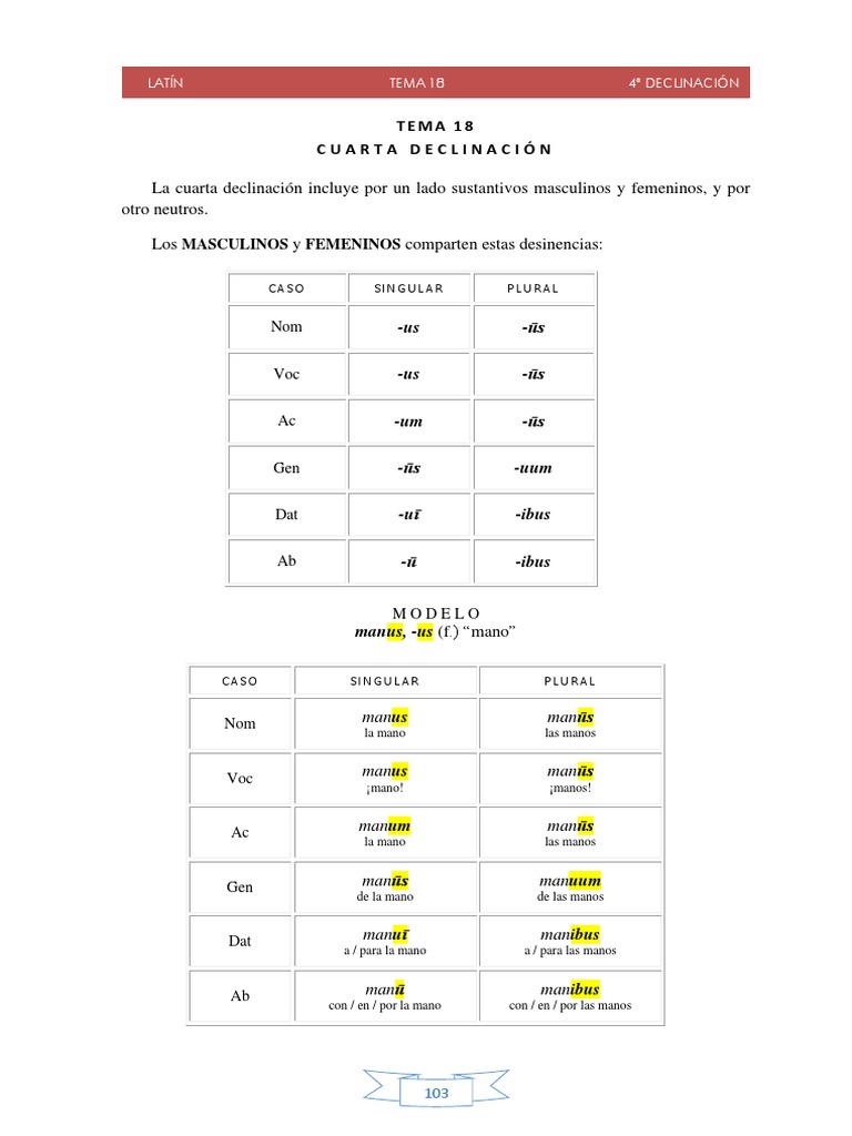 Latín Tema 18 Cuarta Declinación | PDF