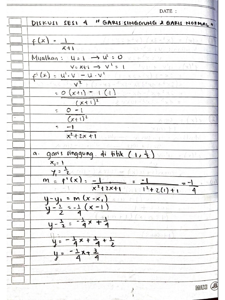 Diskusi Sesi 4 Kalkulus "Garis Singgung Dan Garis Normal" | PDF