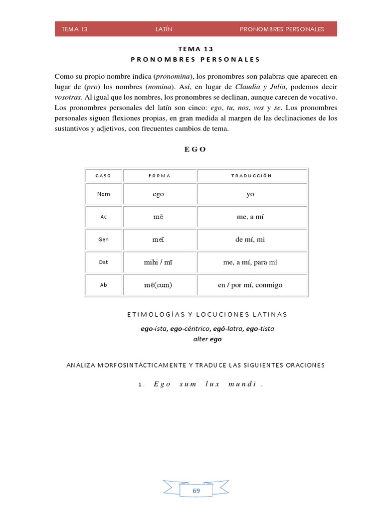 Latín Tema 13 Latín Pronombres Personales | PDF