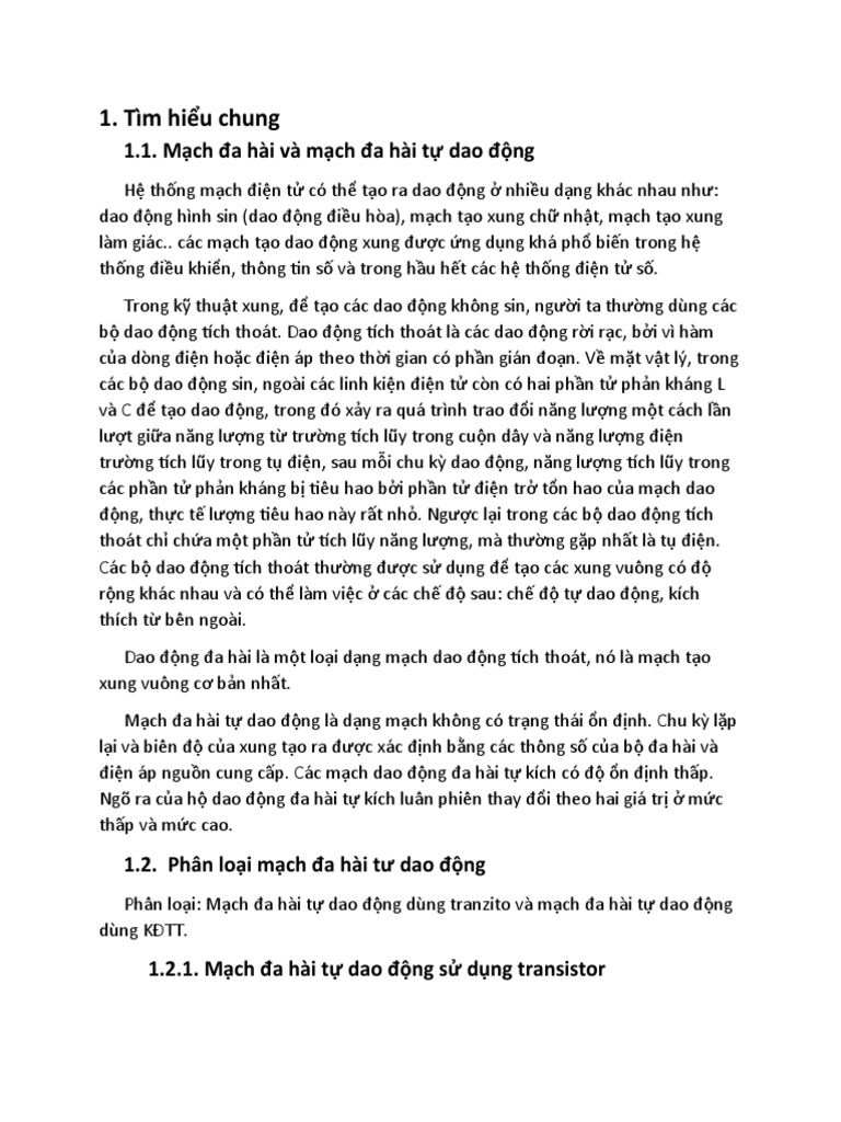 1. Tìm hiểu chung: 1.1. Mạch đa hài và mạch đa hài tự dao động | PDF