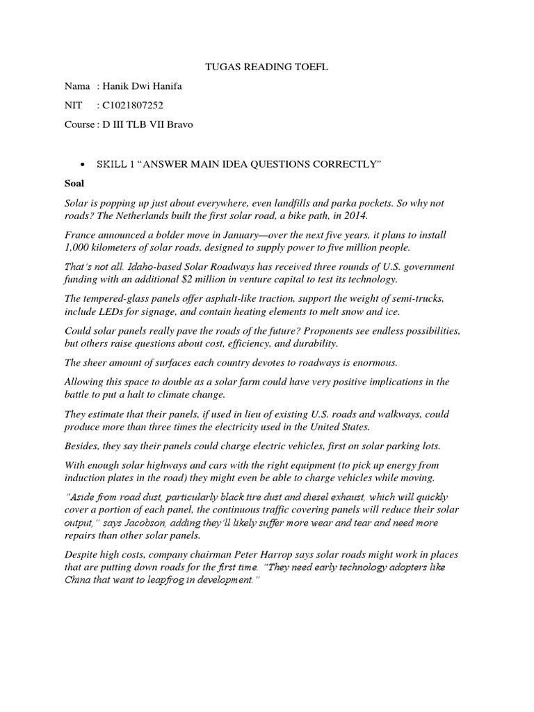 Tugas Reading Toefl | PDF