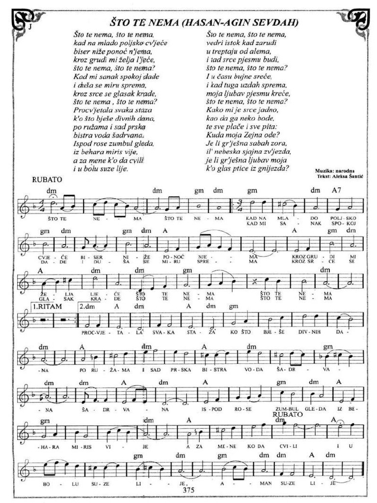 Što Te Nema - Note - Jadranka Stojaković | PDF