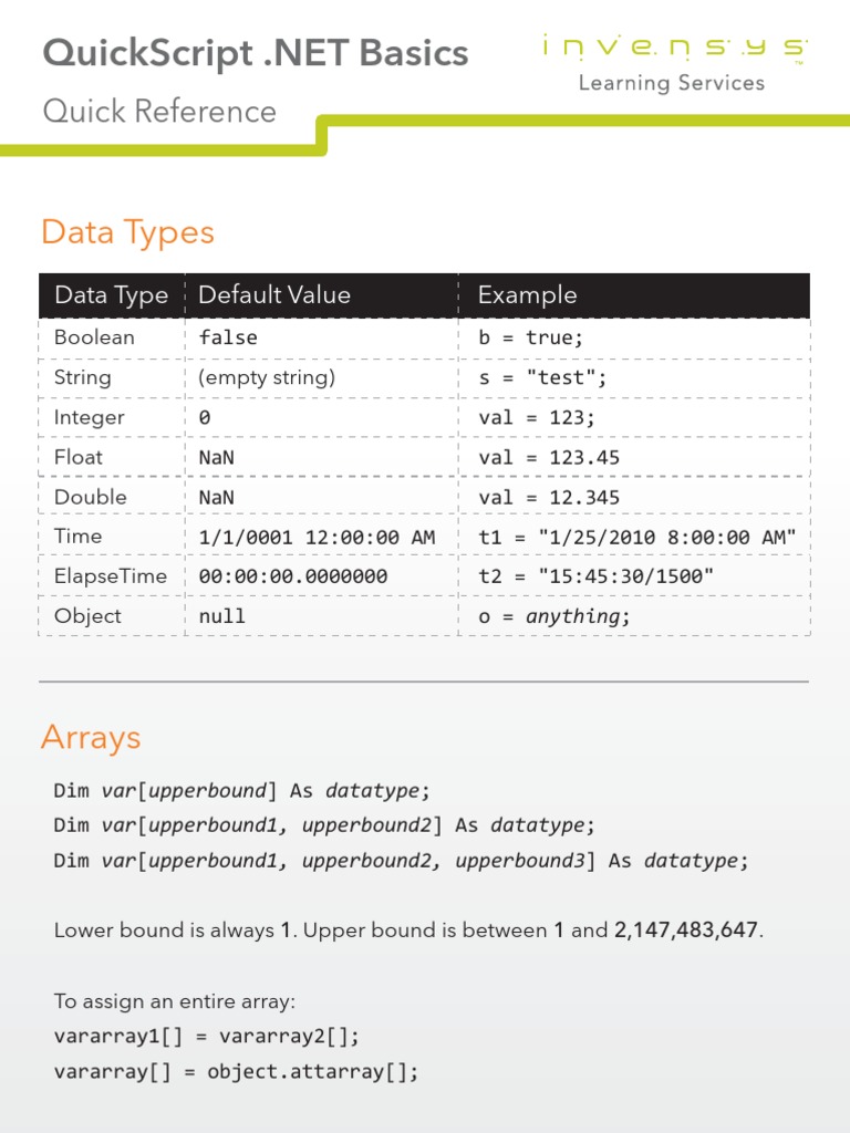 QuickScript .NET Basics Guide | PDF | Teaching Methods & Materials