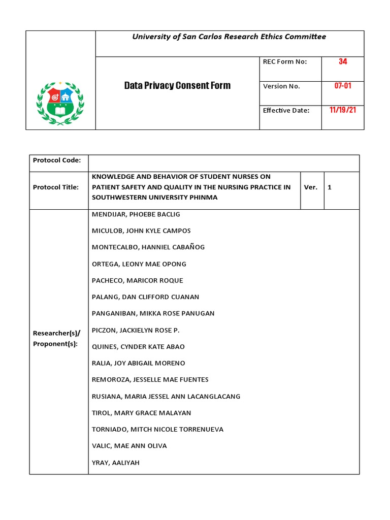 USC REC F 34 Data Privacy Consent Form 2 | PDF | Privacy | Information