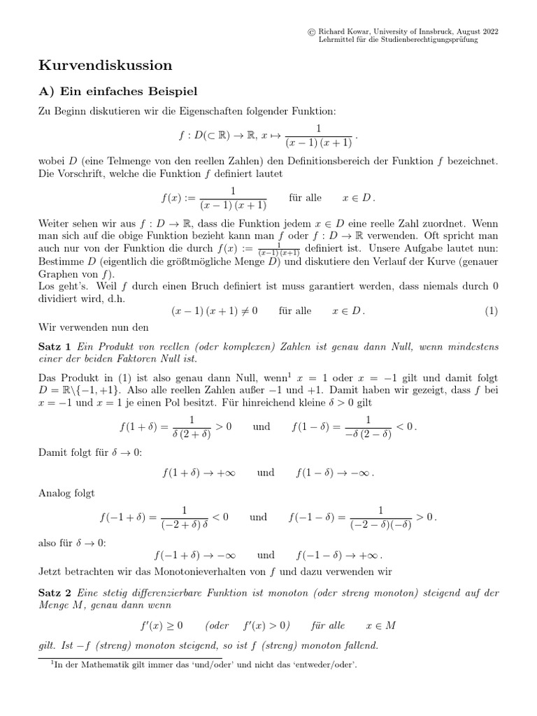 Kurvendiskussion | PDF