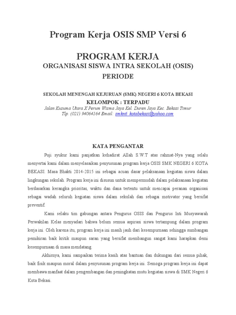 Program Kerja OSIS SMP Versi 6 | PDF