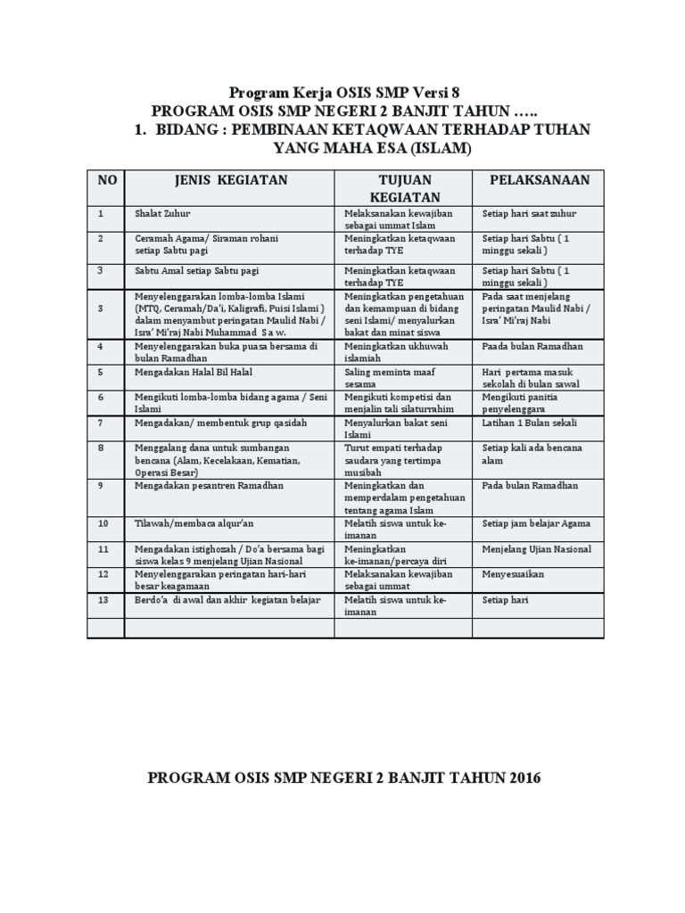 Program Kerja OSIS SMP Versi 8 | PDF