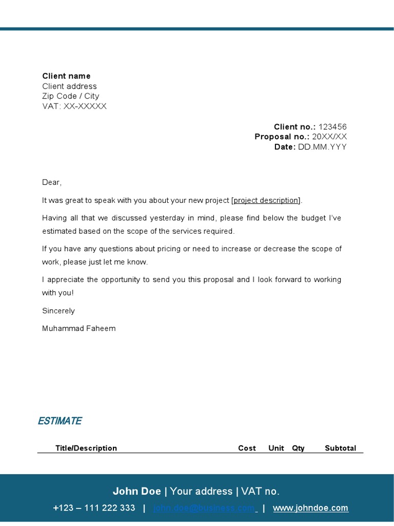 Freelancer Proposal Template Sample Word | PDF