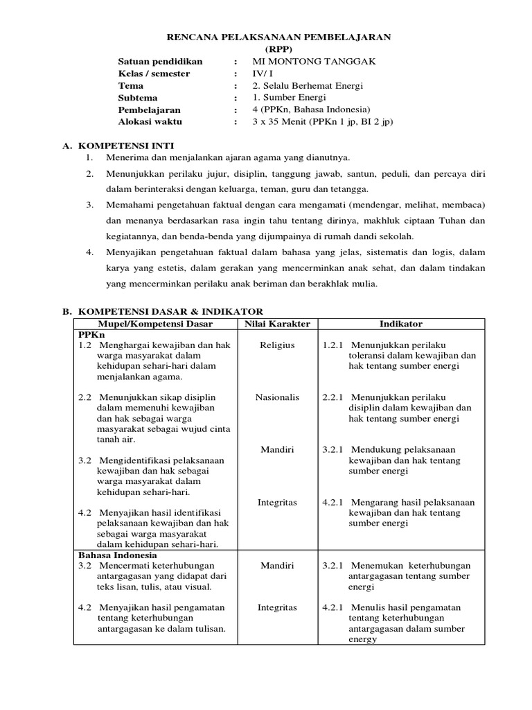Tugas RPP 2 - Pembelajaran Terpadu | PDF | Sains & Matematika
