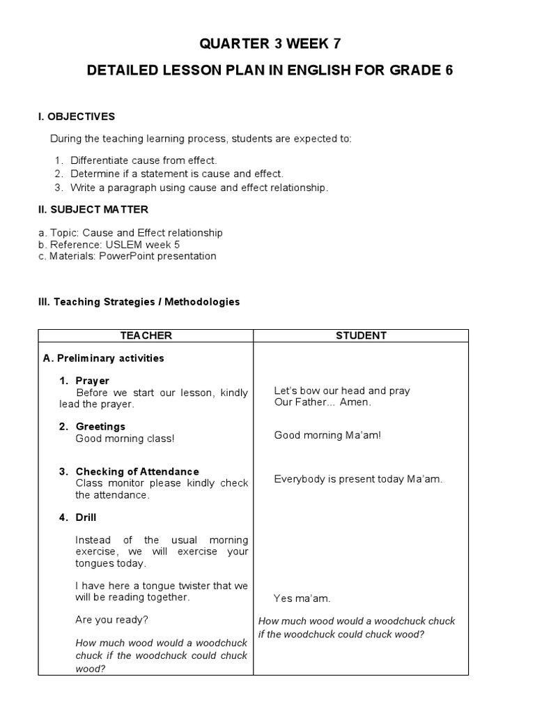 QRT3W7 DLP - Cause and Effect | PDF | Lesson Plan