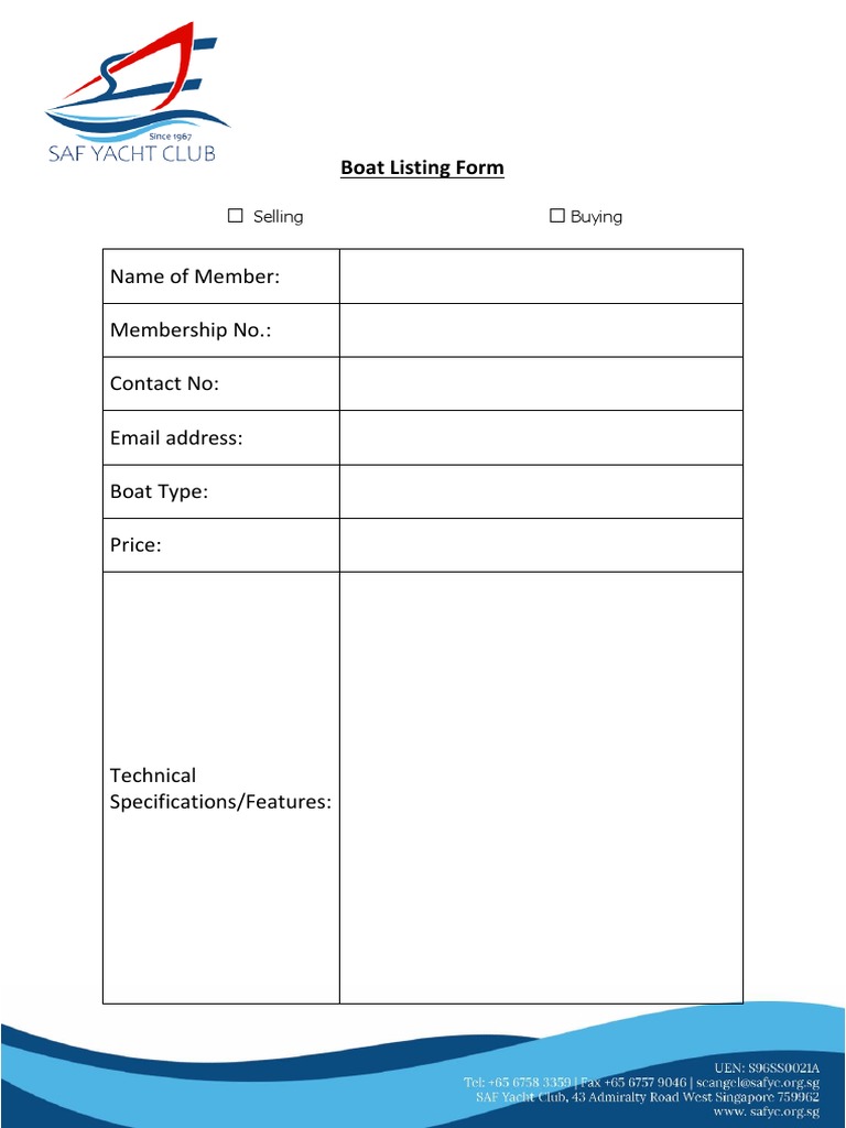 Boat Listing Form for SAFYC Members | PDF | Business | Finance & Money ...
