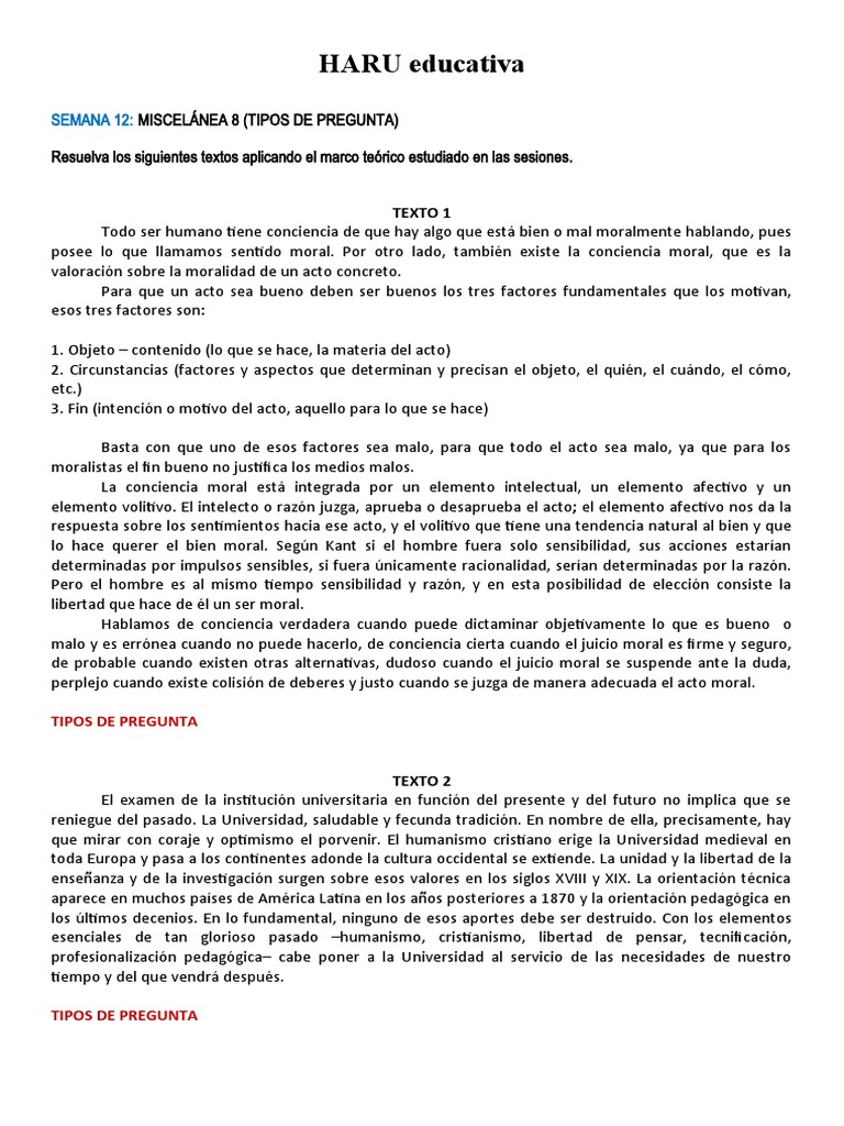 Sesión 12 Miscelánea 8 Tipos de Pregunta | PDF | Moralidad | Science