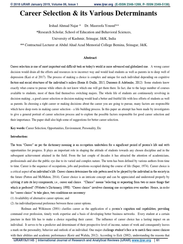 Career Selection and Its Various Determi | PDF | Choice | International Standard Serial Number
