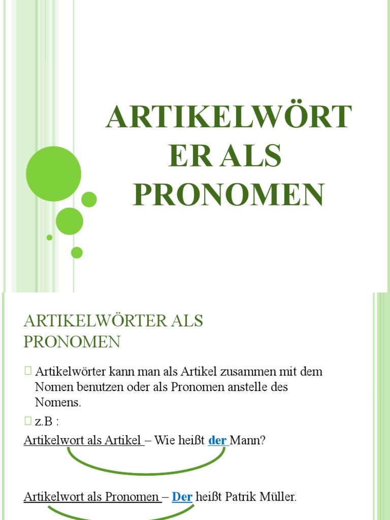 b1 Artikelwörter Als Pronomen | PDF