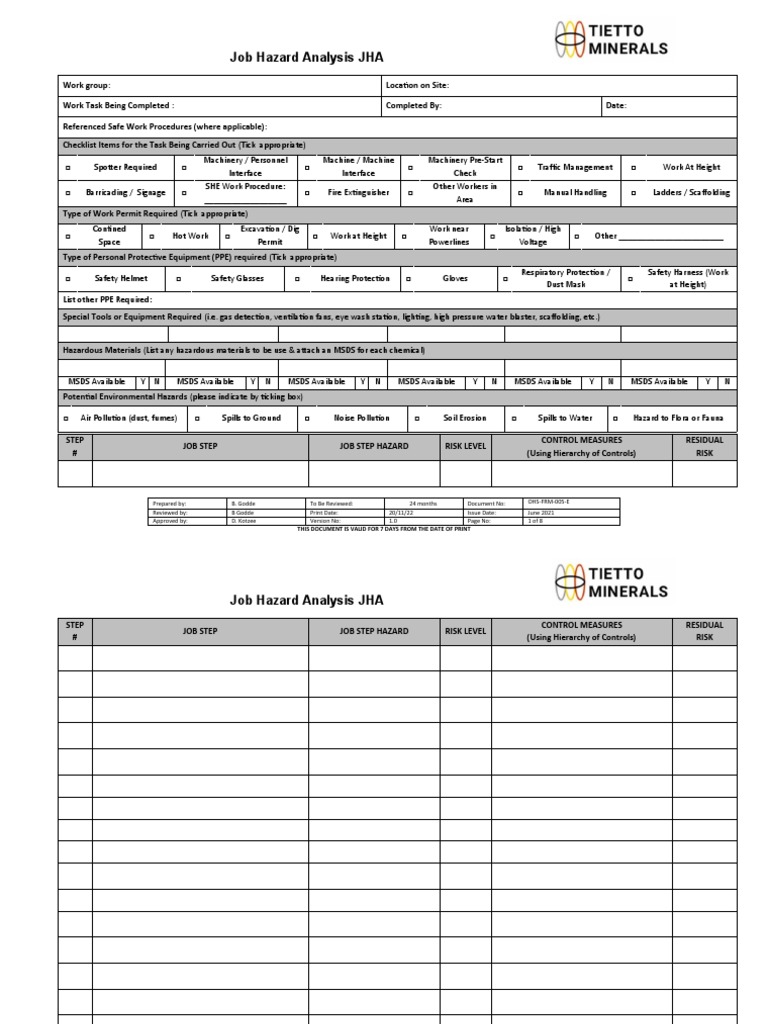 Ohs FRM 005 e Jha Form | PDF