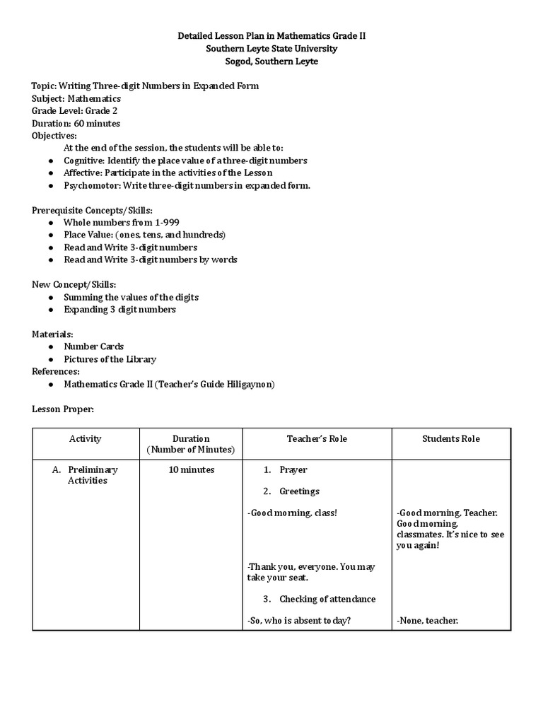 Detailed Lesson Plan in Mathematics Grade II | PDF | Teachers | Lesson Plan