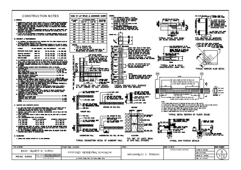 Construction Notes: PRC NO. 0121552 | PDF