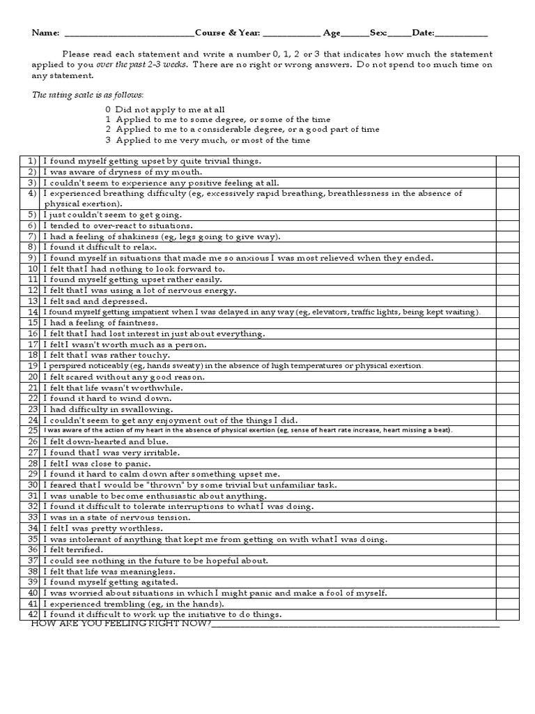 Anxiety and Depression Self-Assessment | PDF | Career & Growth | Self ...