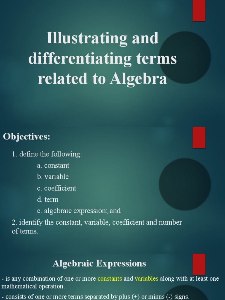 Understanding Algebraic Terms | PDF | Variable (Mathematics) | Numbers