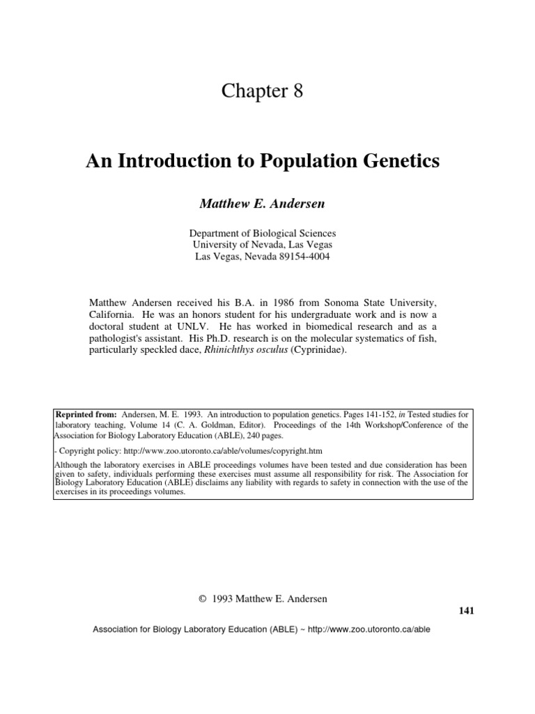 Introduction To Population Genetics 8-Andersen | PDF | Zygosity ...