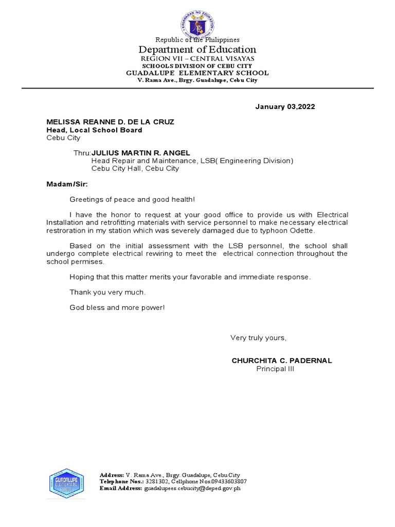 Request for Electrical Restoration and Support for Safe Distribution of ...