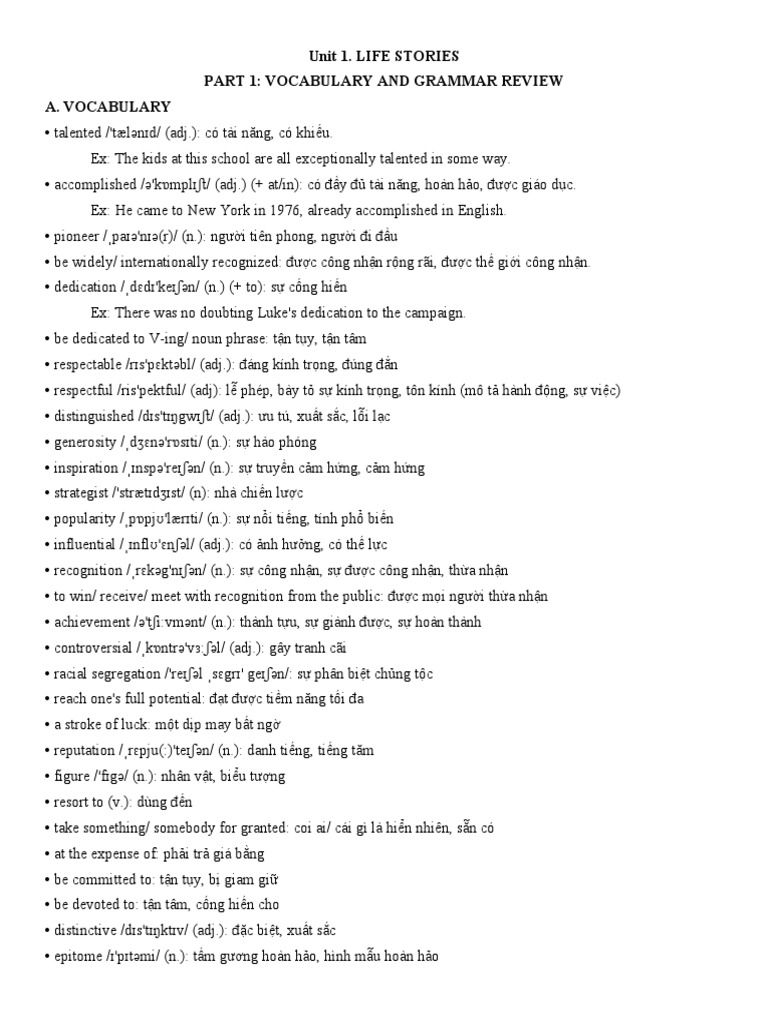 Unit1 - Vocabulary and Grammar | PDF