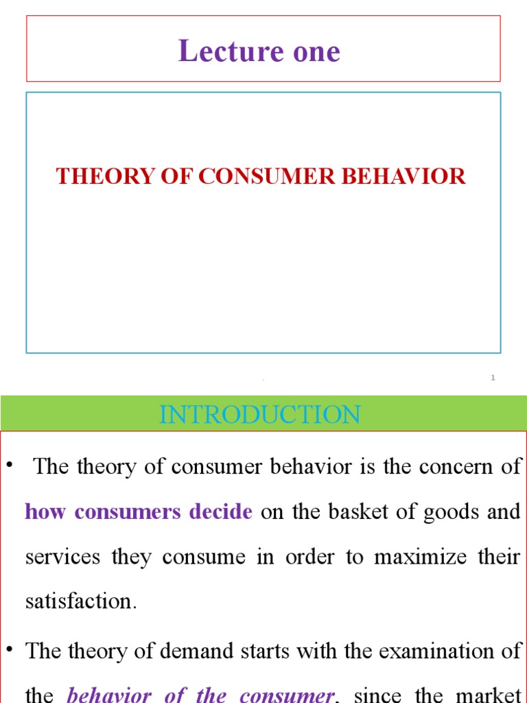Lecture One, Theory of Consumer Behaviour (TCB) | PDF