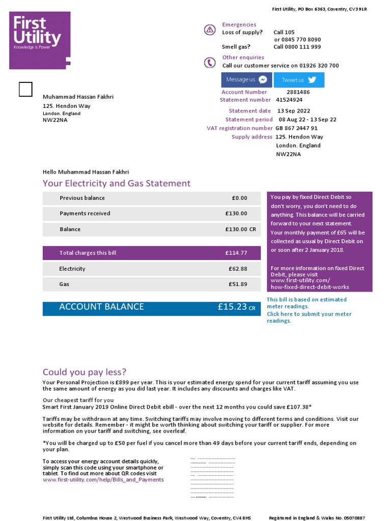 First Utility Bills | PDF | Cheque | Credit Card