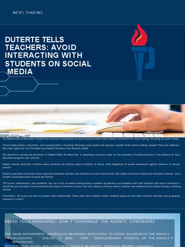 Duterte Tells Teachers - Avoid Interacting With Students On Social ...