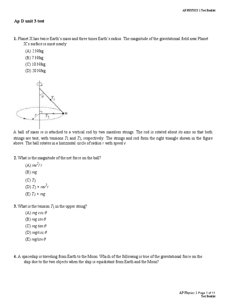 AP Physics Unit Test | Download Free PDF | Force | Orbit