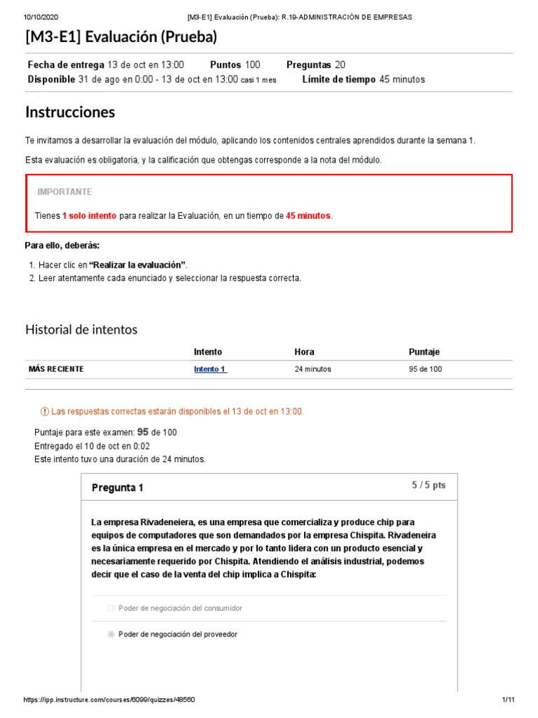 (M3-E1) Evaluación (Prueba) - R.19-ADMINISTRACIÓN DE EMPRESAS | PDF