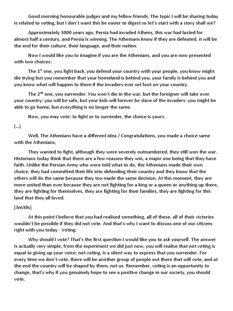 Speech - Why Should We Vote | PDF | Voting