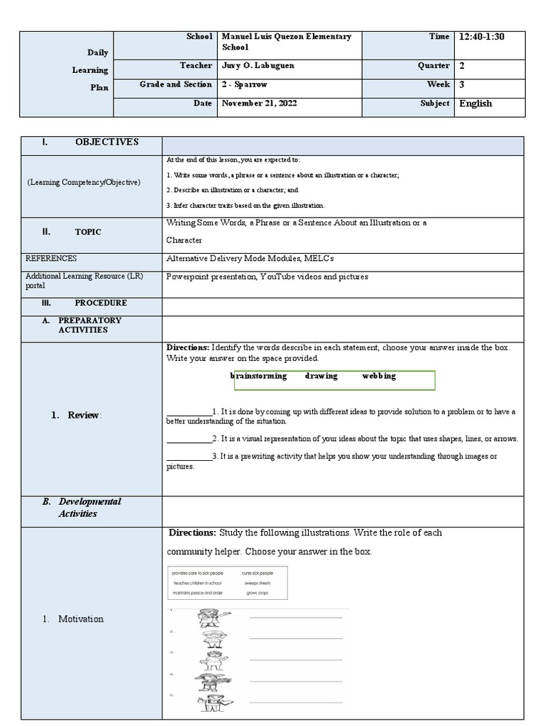 Grade 2 English Lesson Plan | PDF | Cognition | Communication
