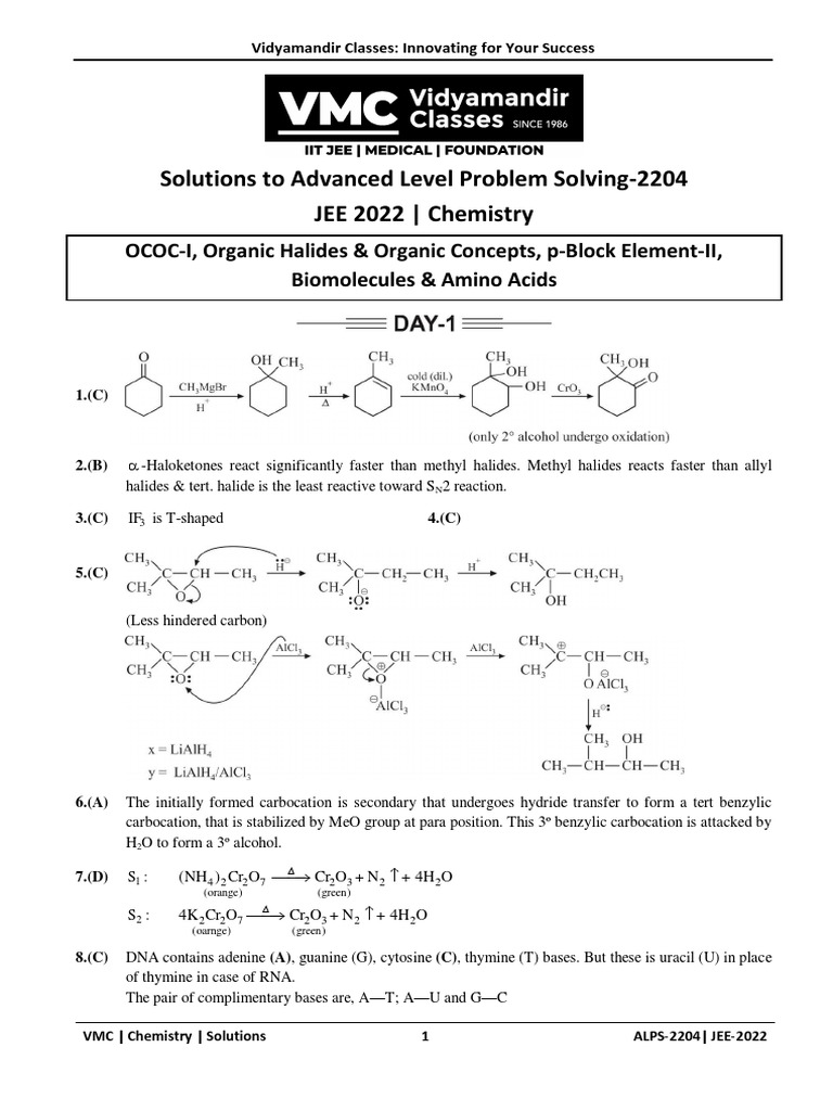 Chemistry Advanced Level Problem Solving (ALPS-4) - Solution | PDF