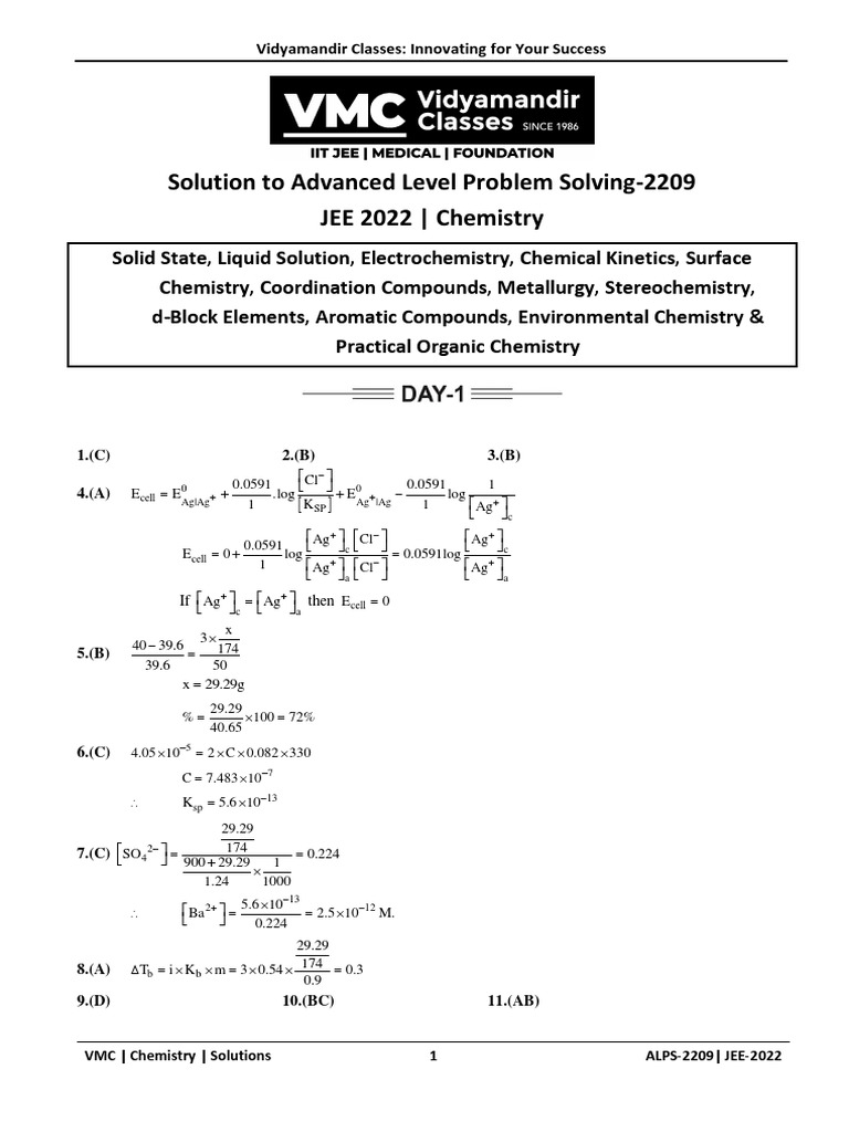 Chemistry Advanced Level Problem Solving (ALPS-9) - Solution | PDF ...