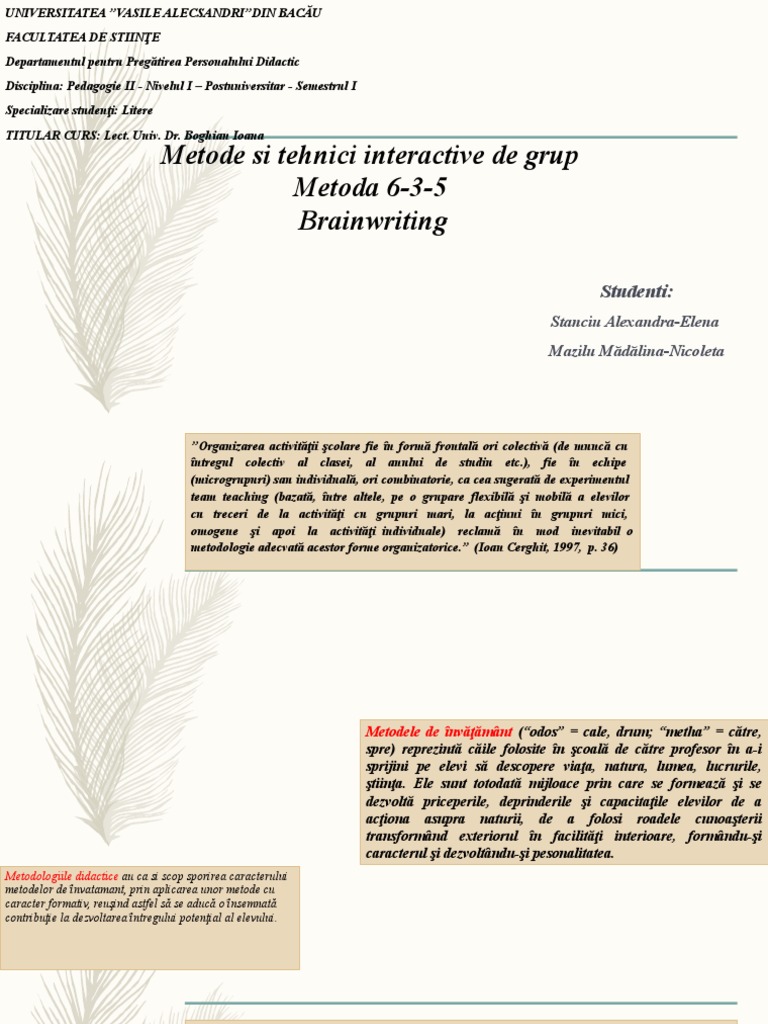 Metoda 6-3-5 - Metode Si Tehnici Interactive de | PDF