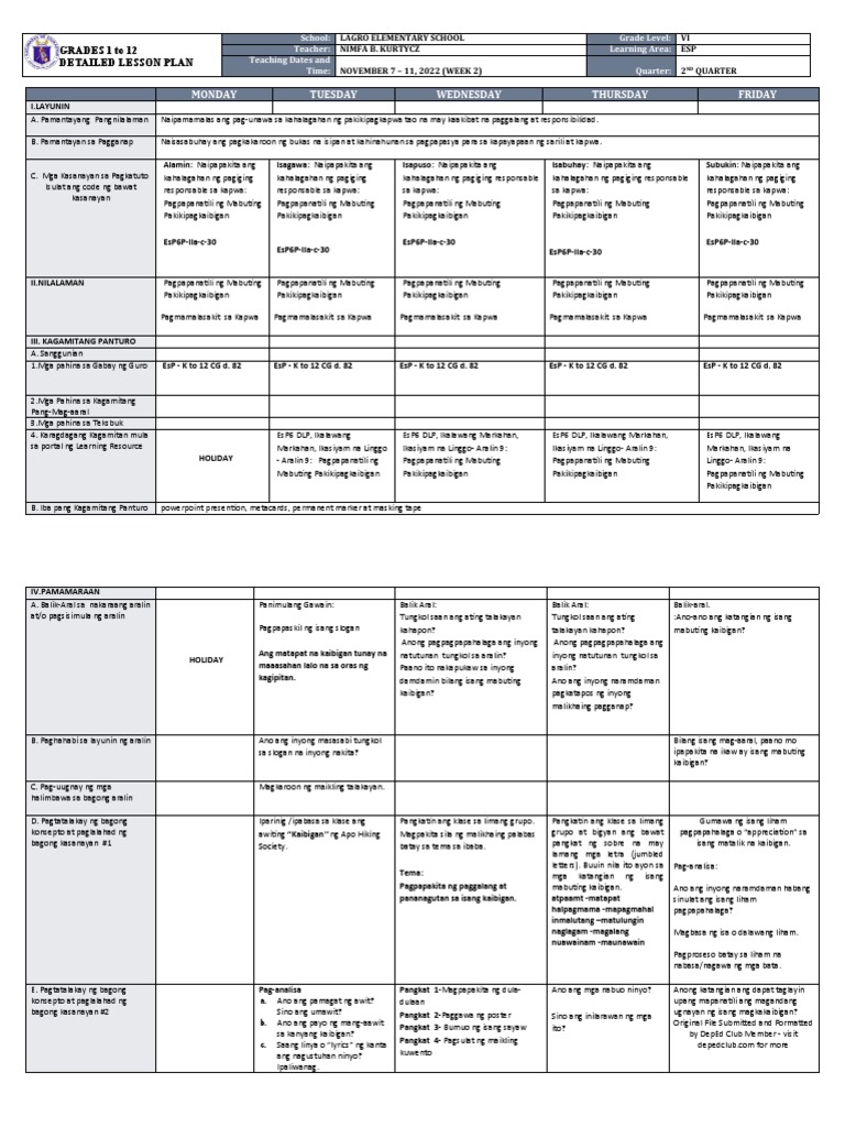 DLP - Esp 6 - Q2 - W2 | PDF