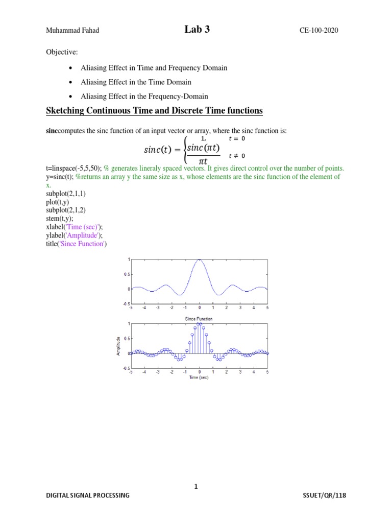 Lab 3 100 DSP | PDF | Sampling (Signal Processing) | Digital Signal Processing