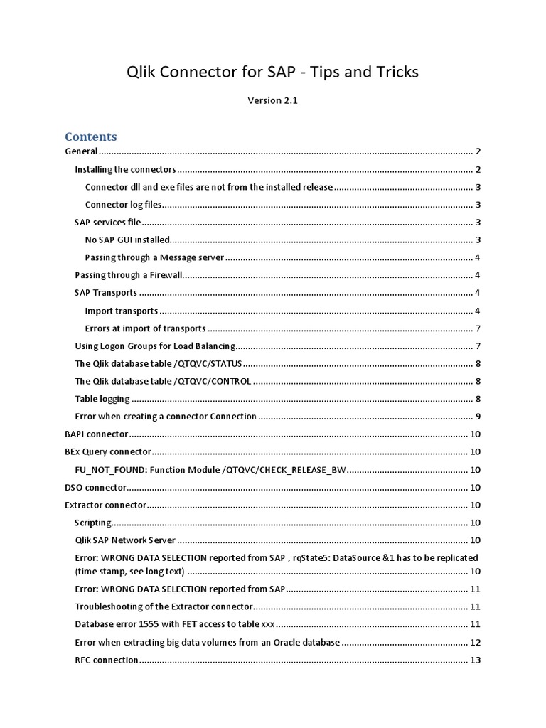 Qlik Connector For SAP - Tips and Tricks v2.1 | PDF | Databases ...