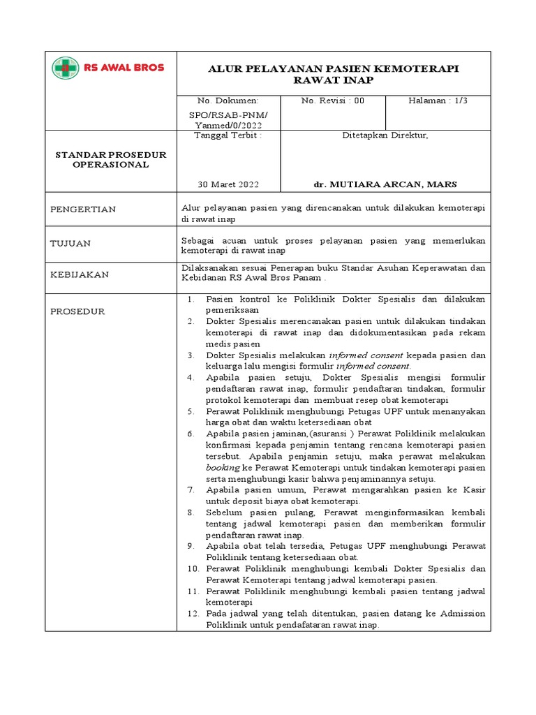 520 SPO Alur Pasien Kemoterapi Rawat Inap | PDF | Pengembangan Diri ...