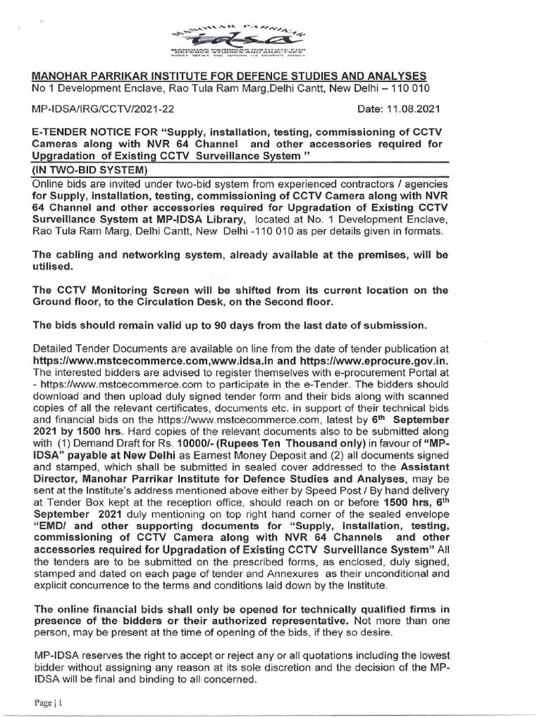 Tender Library CCTV 2021 | PDF