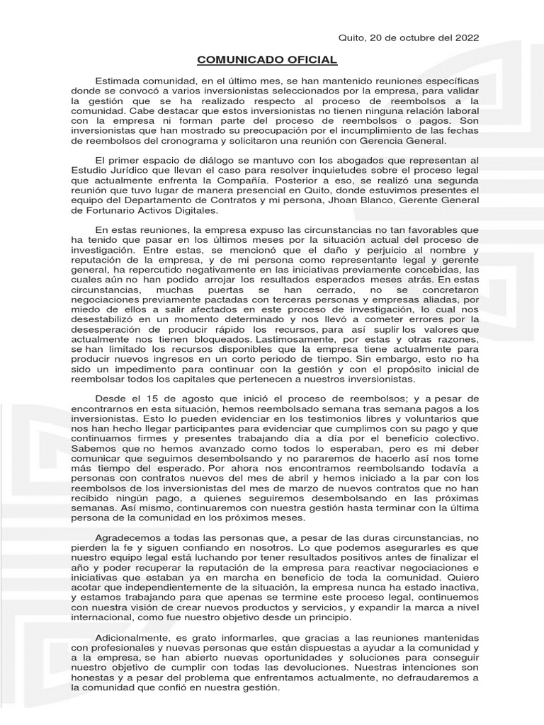 COMUNICADO OFICIAL-OFICIO 8-1-Signed | PDF | Business